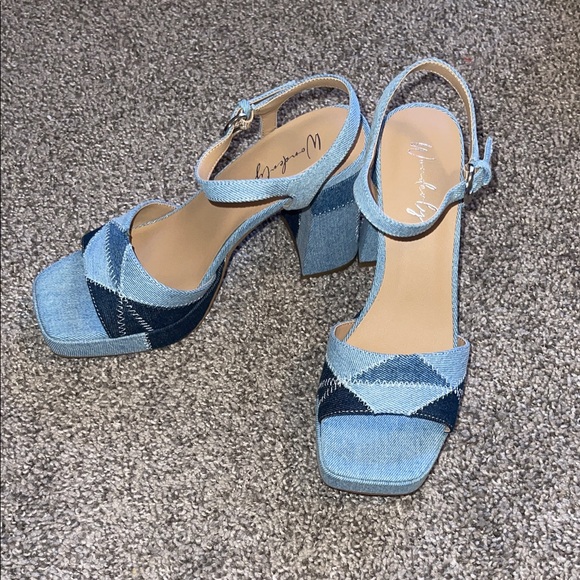 Wonderly | Shoes | Wonderly Denim Patchwork Platform Heels | Poshmark